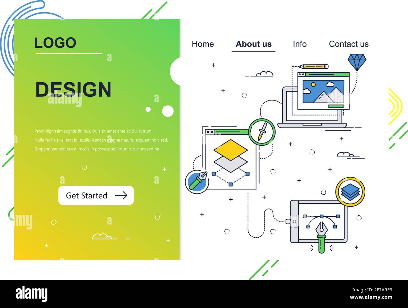 Vector web site linear art design template. Graphic art, drawing tablet ...