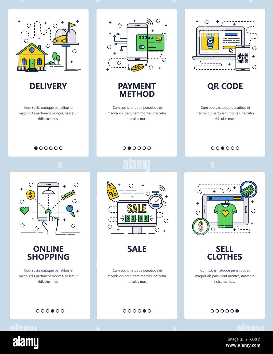 Vector web site linear art onboarding screens template. Online shopping ...