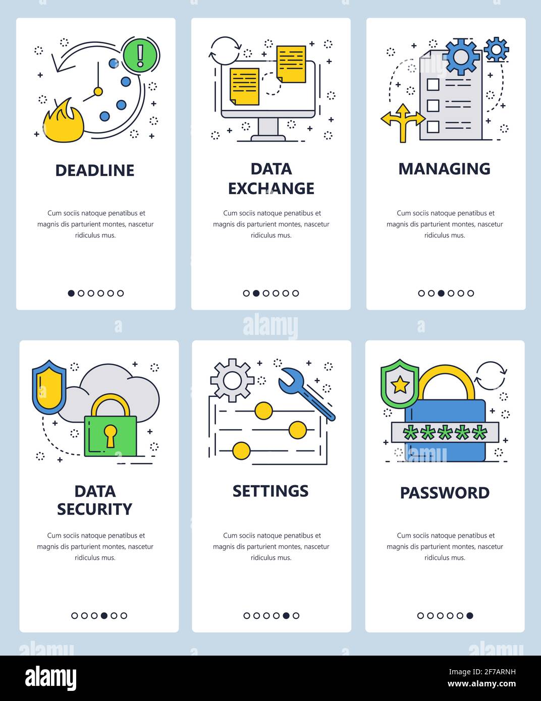 Vector Web Site Linear Art Onboarding Screens Template Project Deadline Data Security Files
