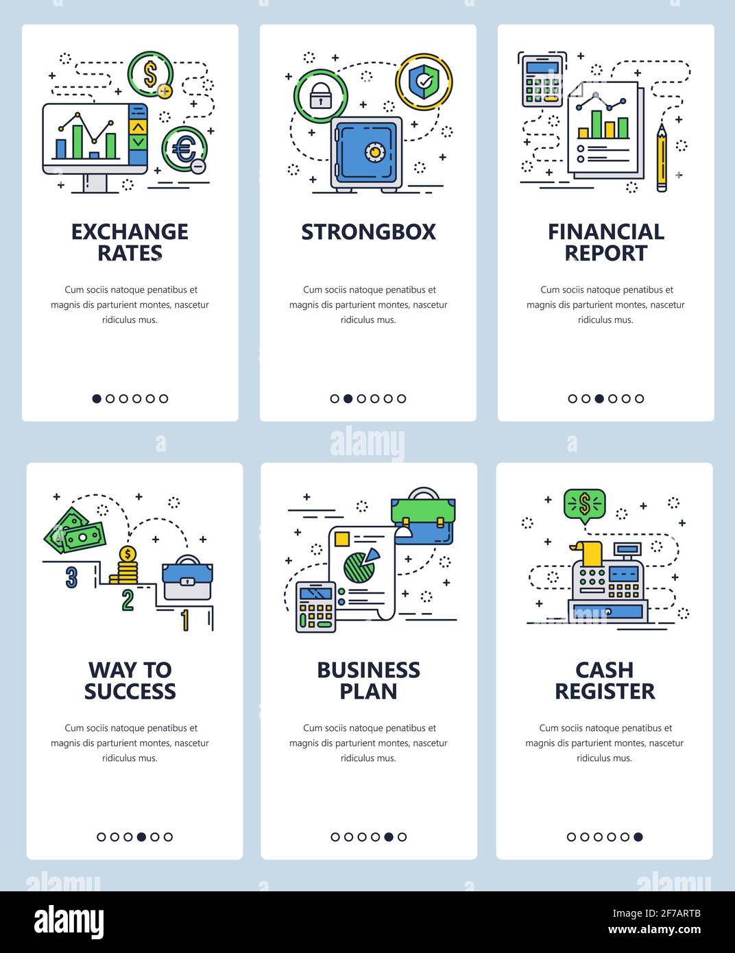 Vector web site linear art onboarding screens template. Finance, money ...