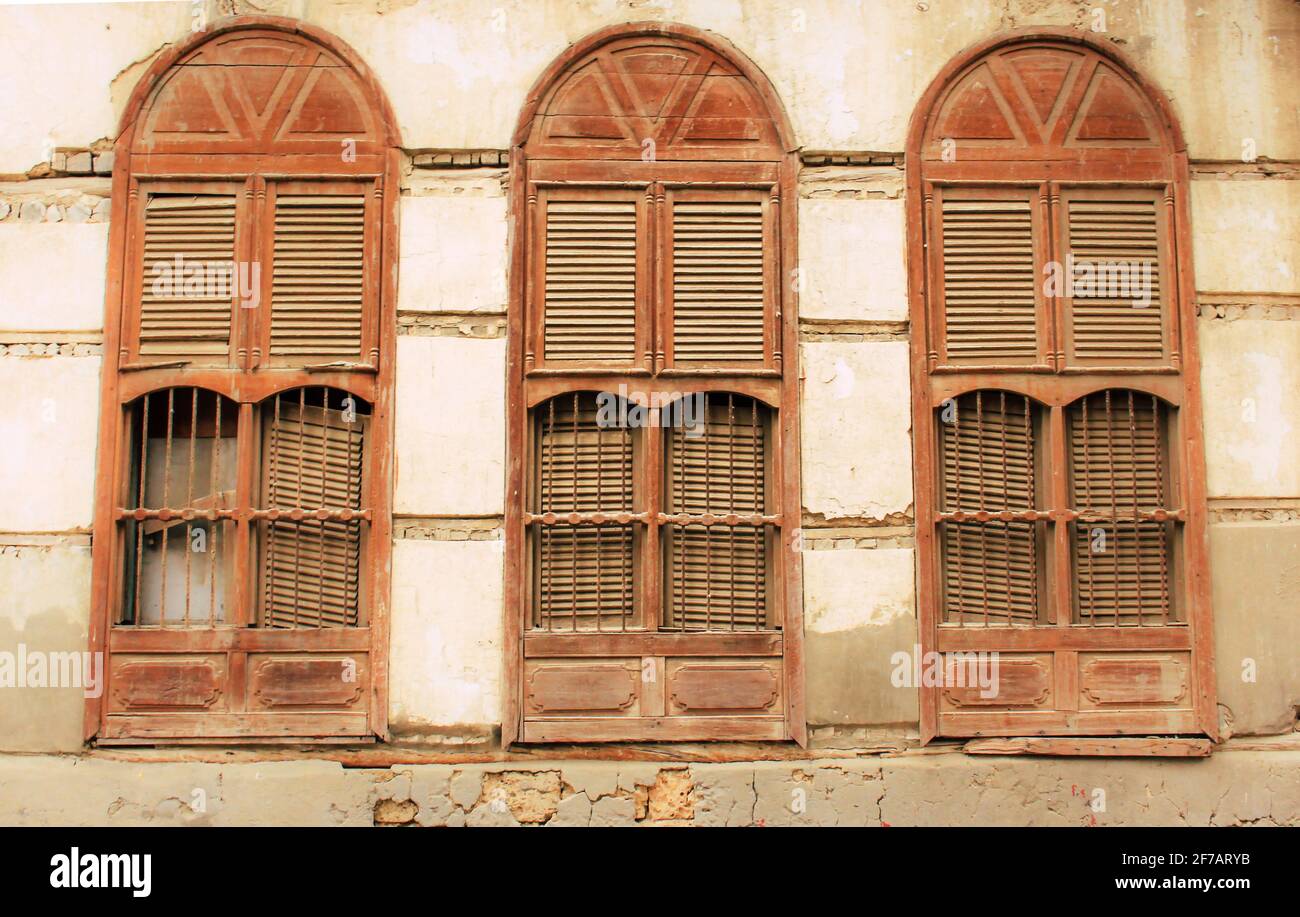 Old Arabian wooden house on the historical city in Al-balad, Jeddah ...