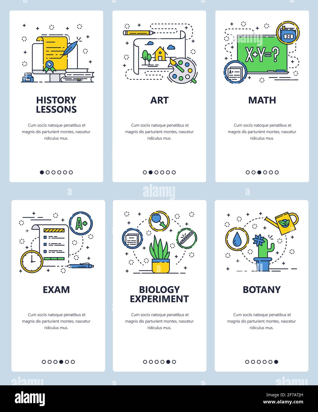 Vector web site linear art onboarding screens template. School ...