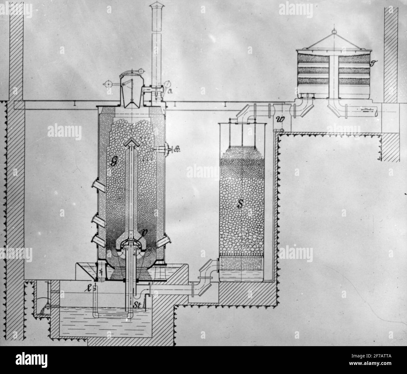 Skiopticone image. Drawing the peat furnace Stock Photo - Alamy