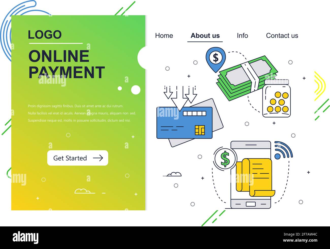 Vector web site linear art design template. Online money payment and ...