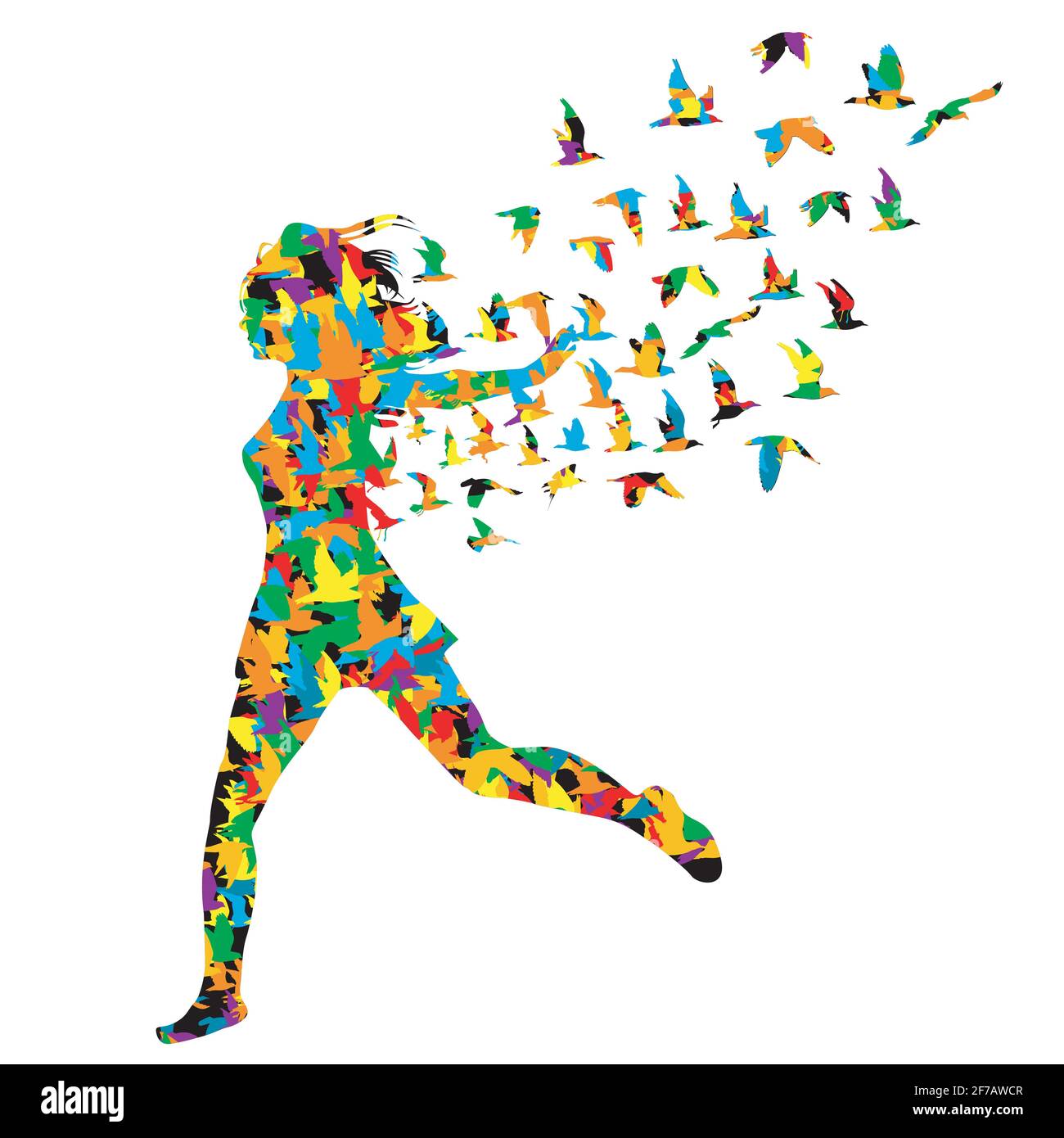 Woman Flying With Birds