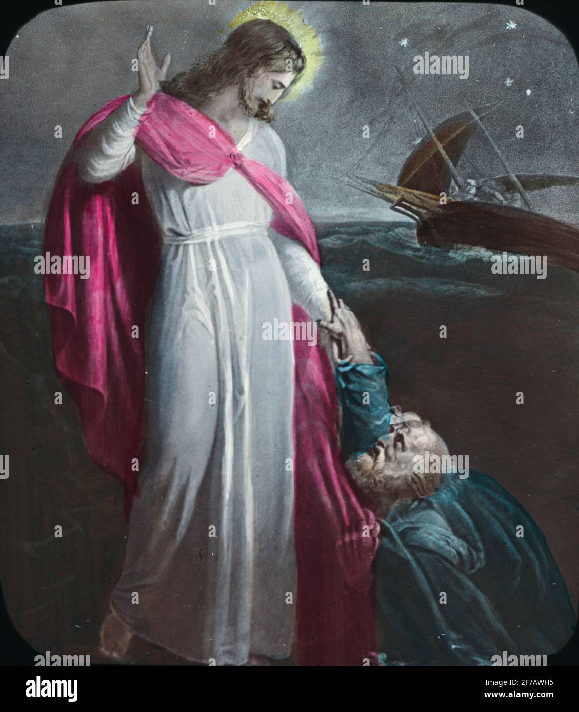Colored skiolet icon with religious motifs. Jesus bless shipwrecked ... Colored skiolet icon with religious motifs. Jesus bless shipwrecked ...