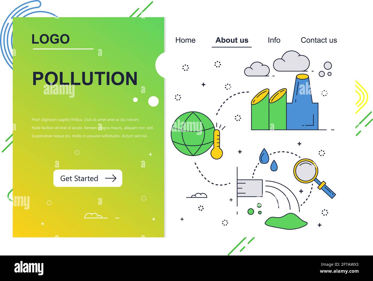 Vector web site linear art design template. Air and water pollution ...