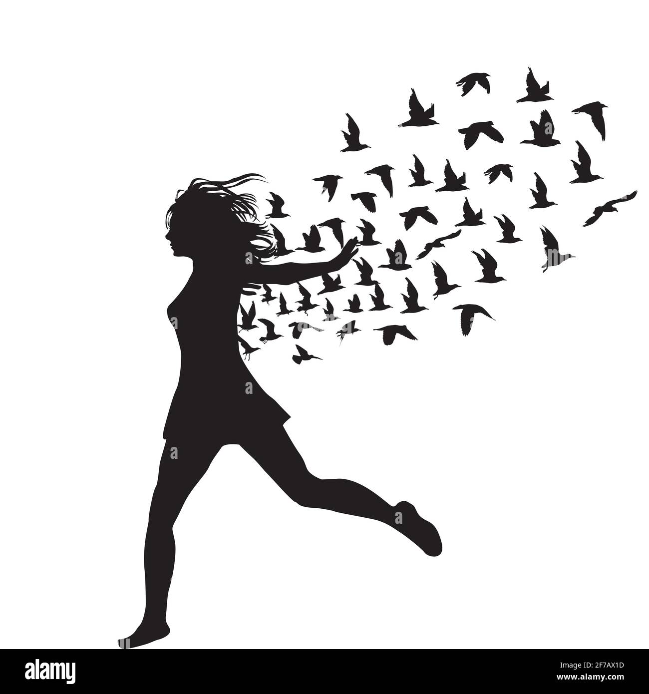 Woman Flying With Birds