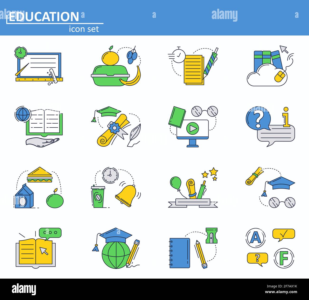 Vector set of School education icons in thin line style. School lunch ...