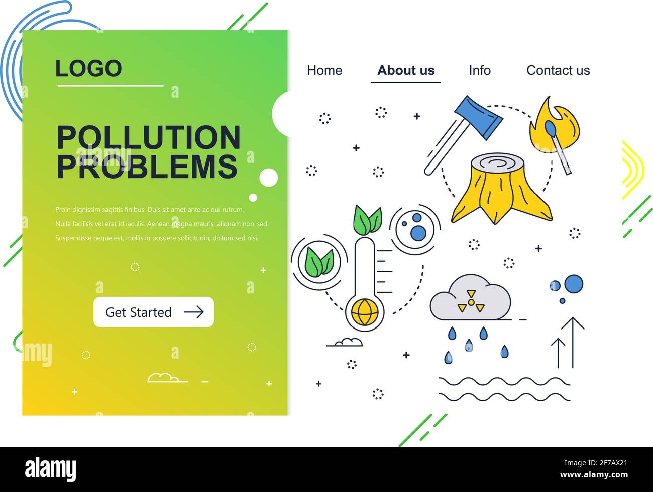 Vector web site linear art design template. Pollution problems ...