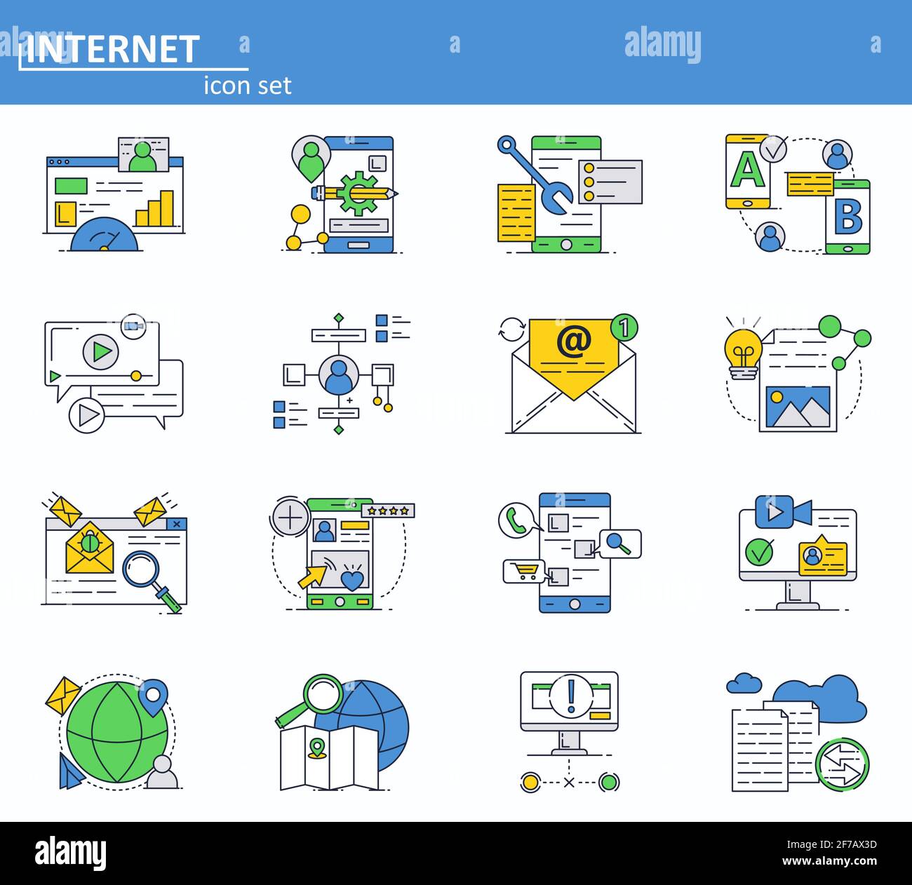 Vector set of Internet online services icons in thin line style. Cyber ...