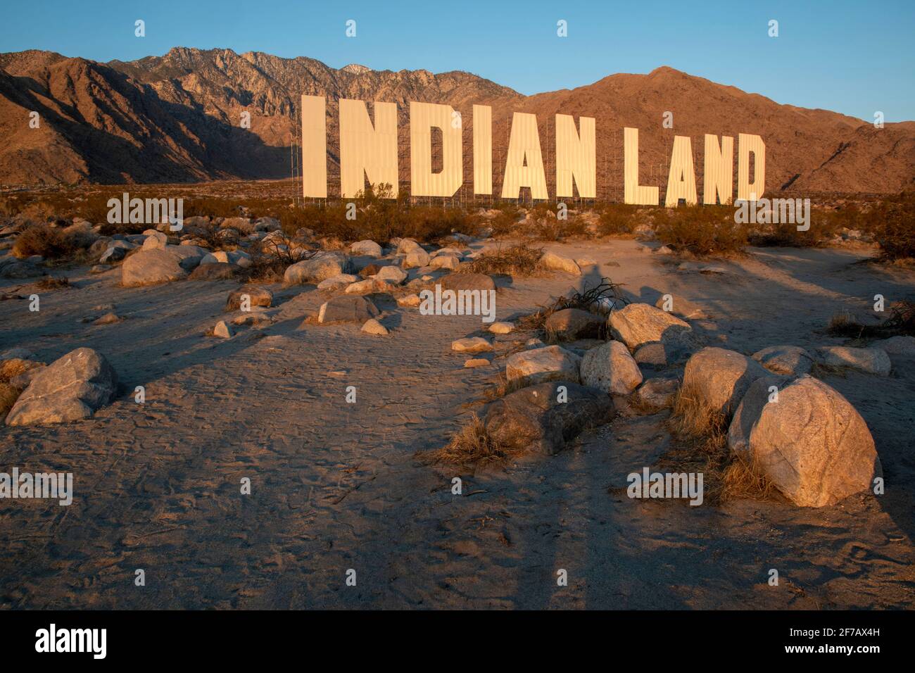 This Indian Land sign sits close to Palm Springs, CA, USA and looks ...