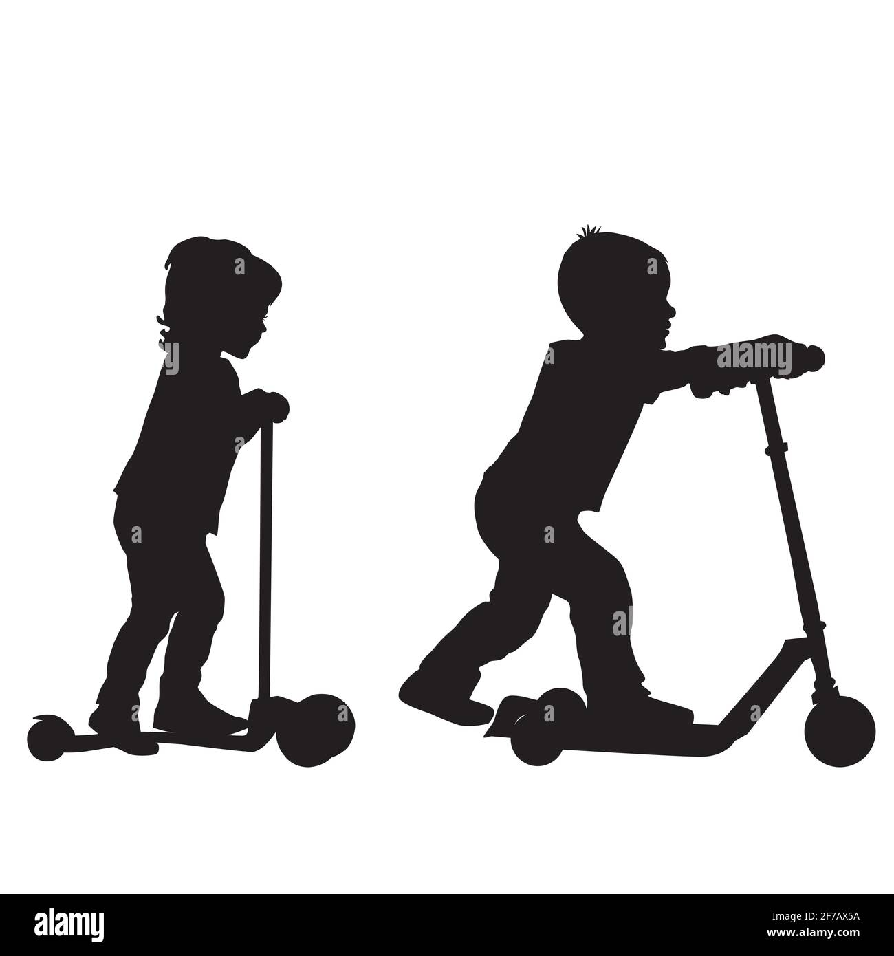 Children silhouettes learn to ride scooter Stock Vector Image & Art - Alamy
