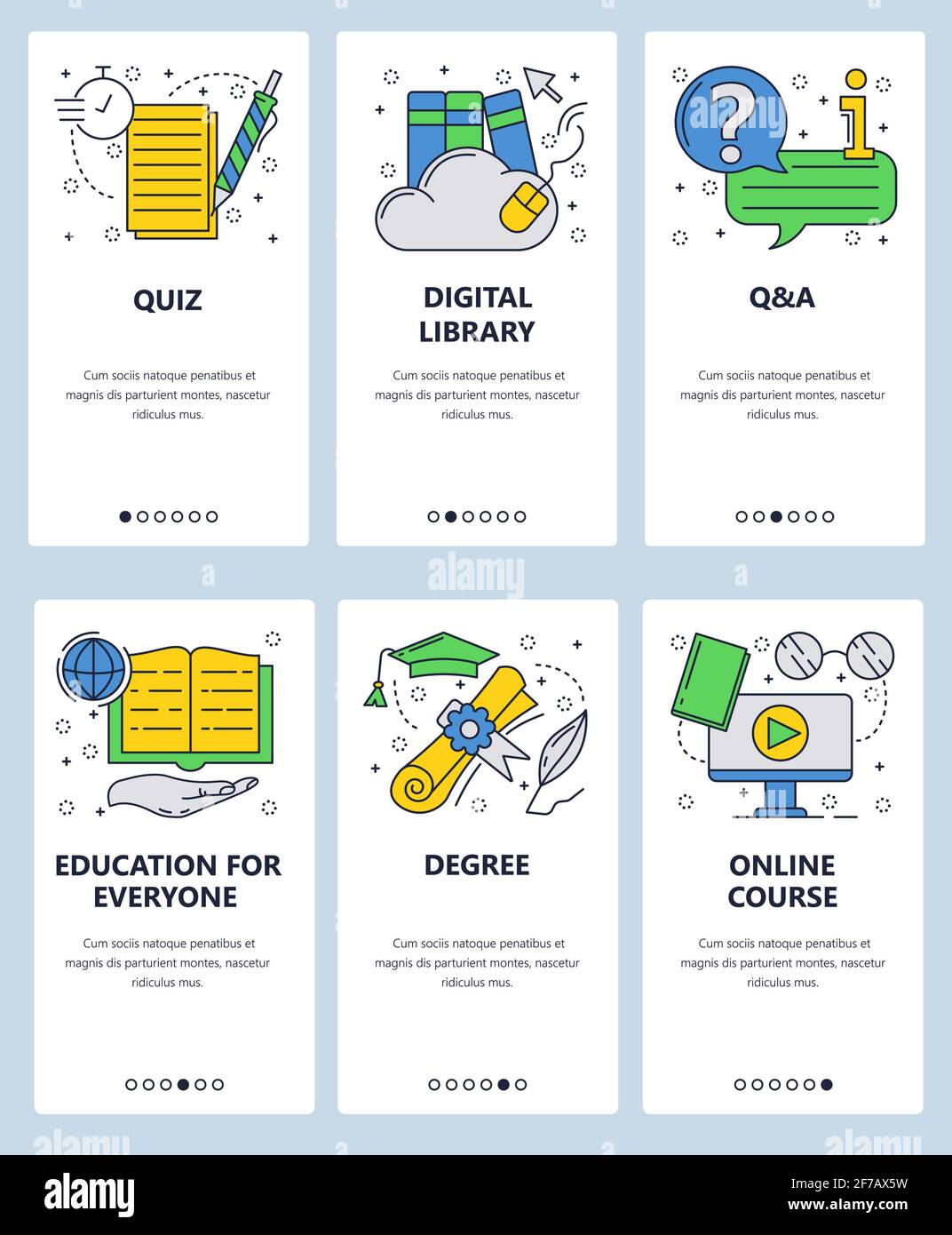 Vector web site linear art onboarding screens template. Online education and tutorials. Get ...