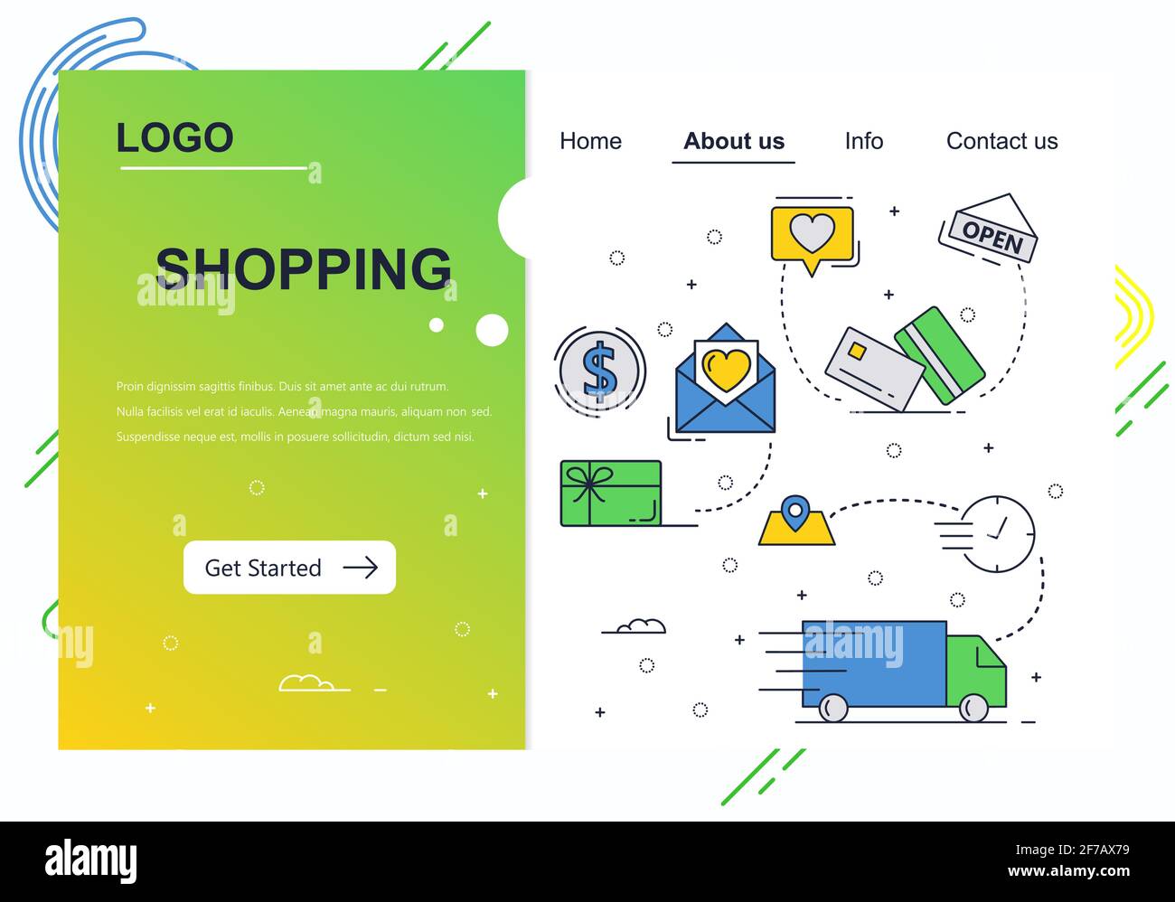 Vector web site linear art design template. Online shopping, money ...