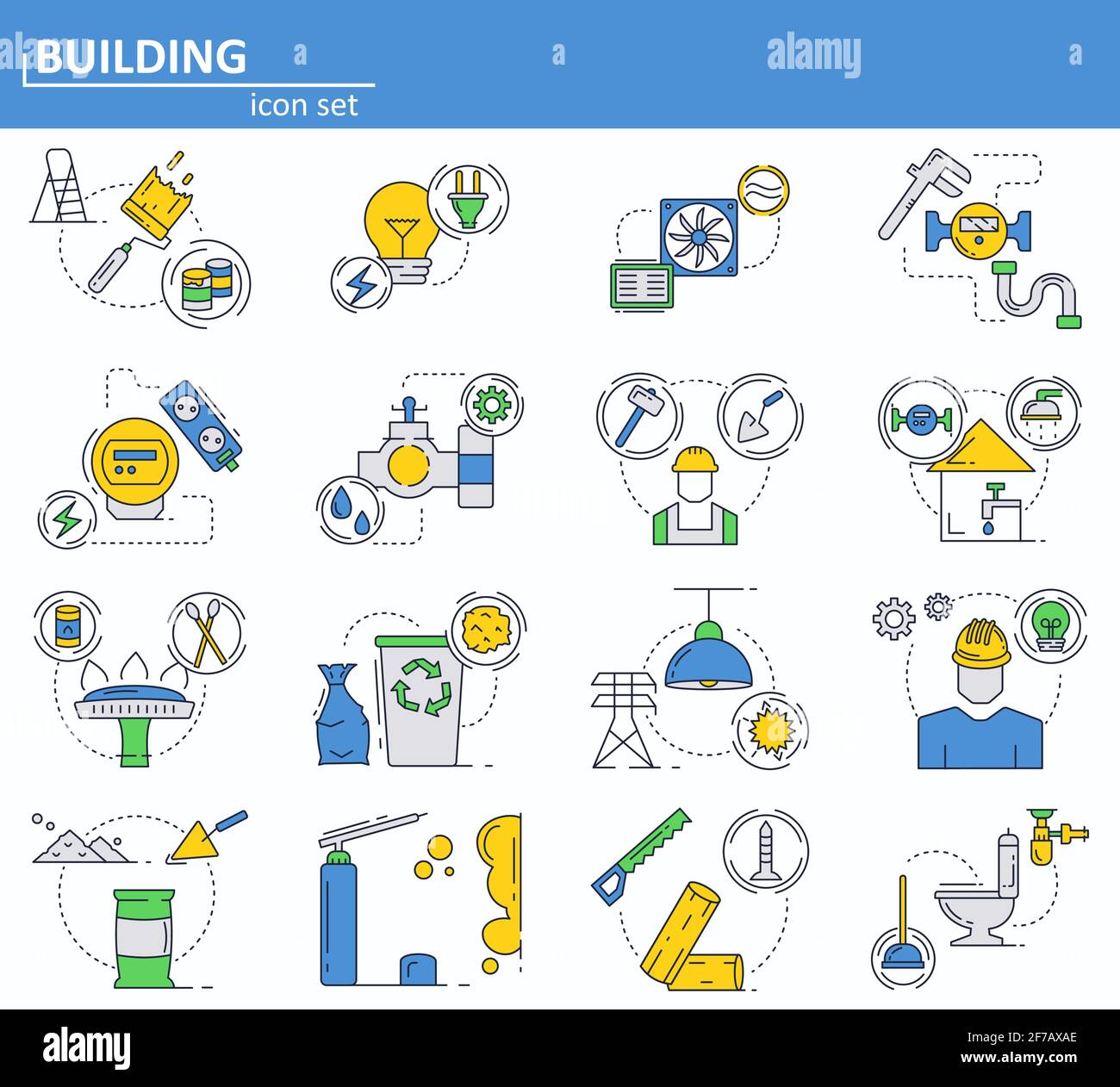 Vector set of construction and building materials icons in thin line ...