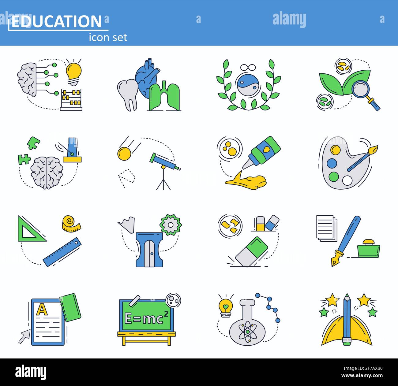 Vector set of School and college education icons in thin line style ...