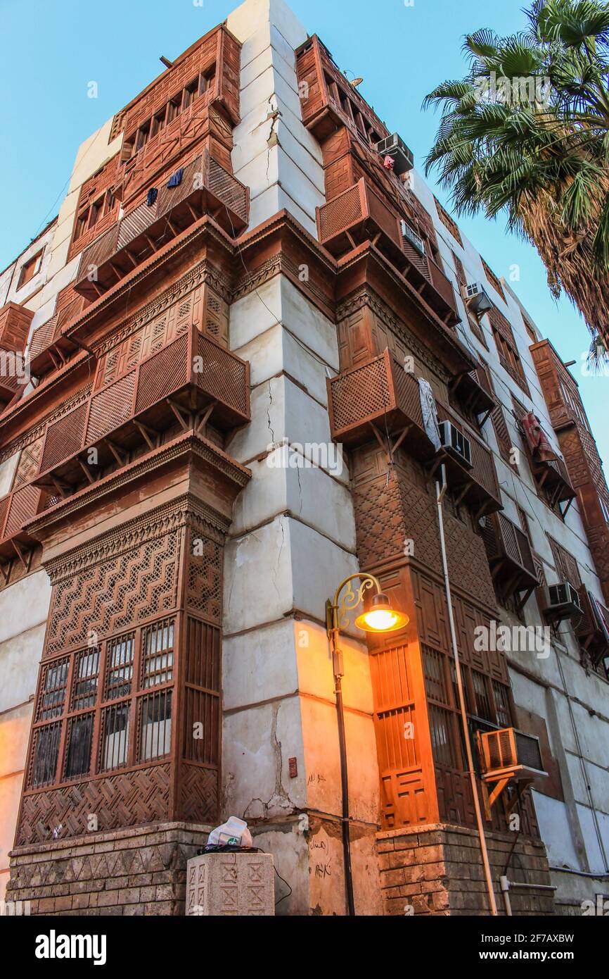 Old Arabian wooden house on the historical city in Al-balad, Jeddah ...
