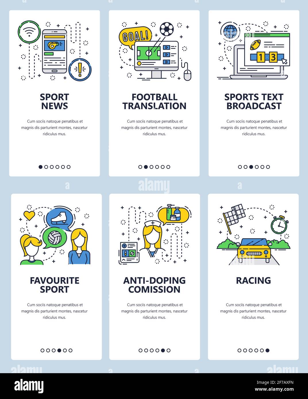 Vector web site linear art onboarding screens template. Sport news and ...