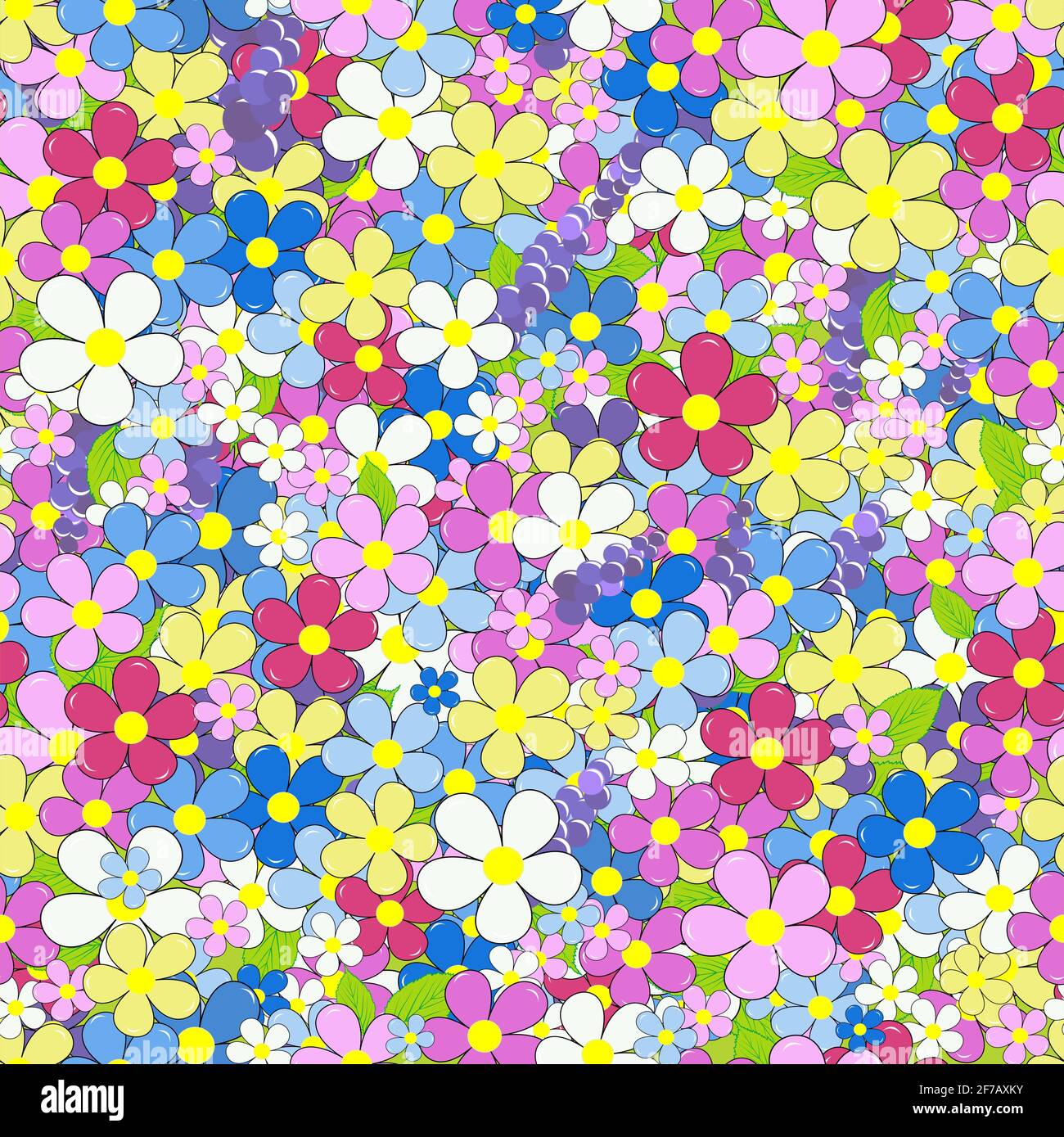 Floral colorful seamless background with cartoon flowers Stock Vector ...