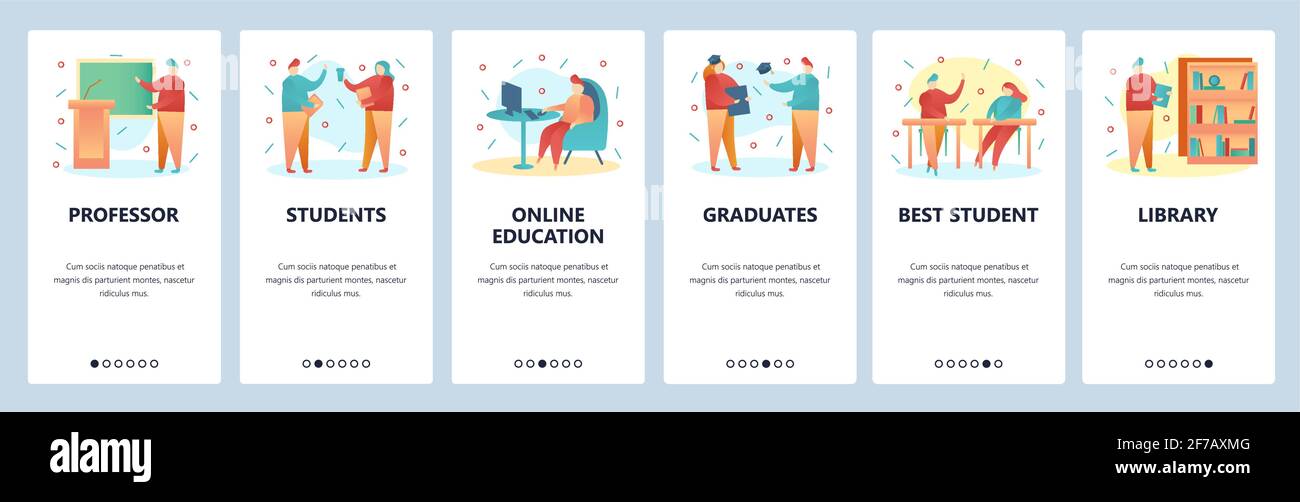 Web site onboarding screens. College education and university students ...