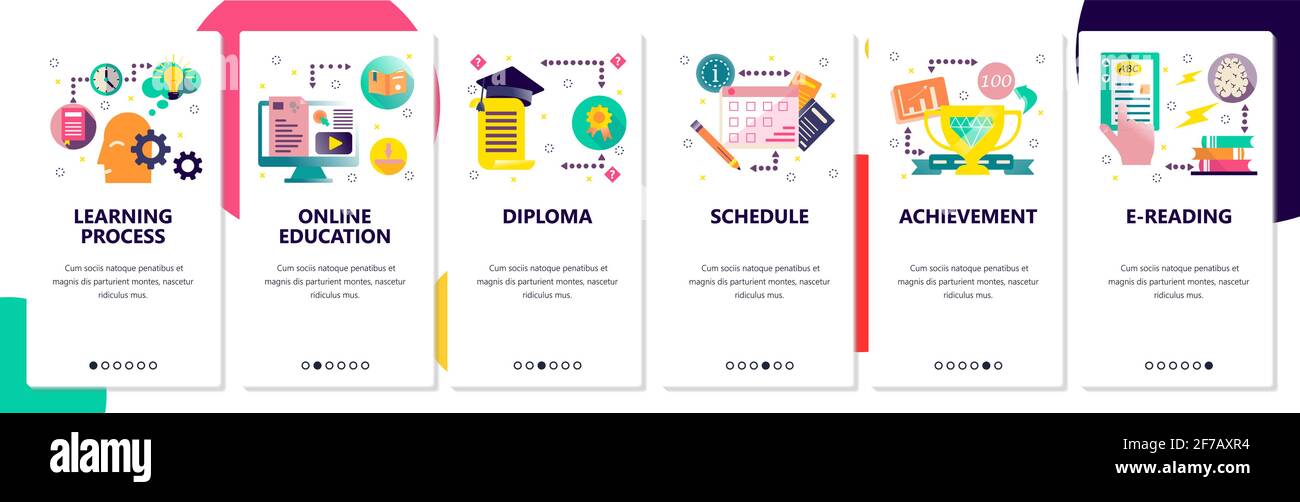 Web site onboarding screens. Online education and learning process ...