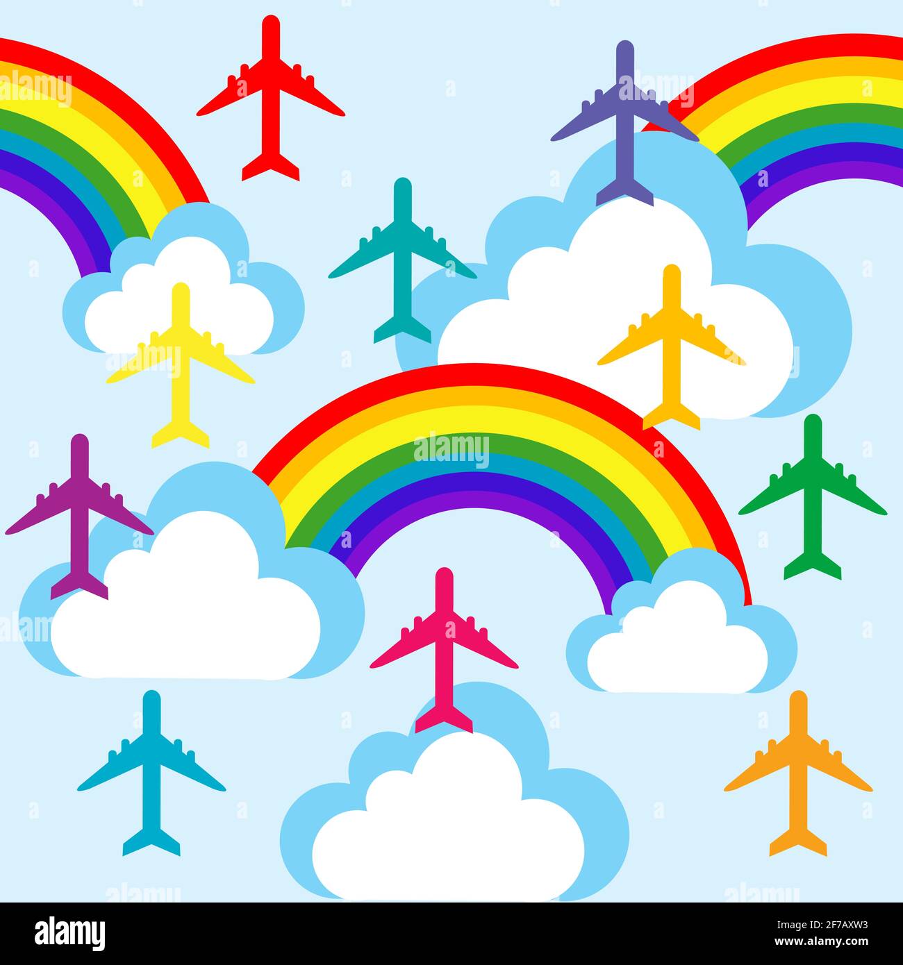 Cartoon sky with clouds, rainbows and planes Stock Vector Image & Art ...
