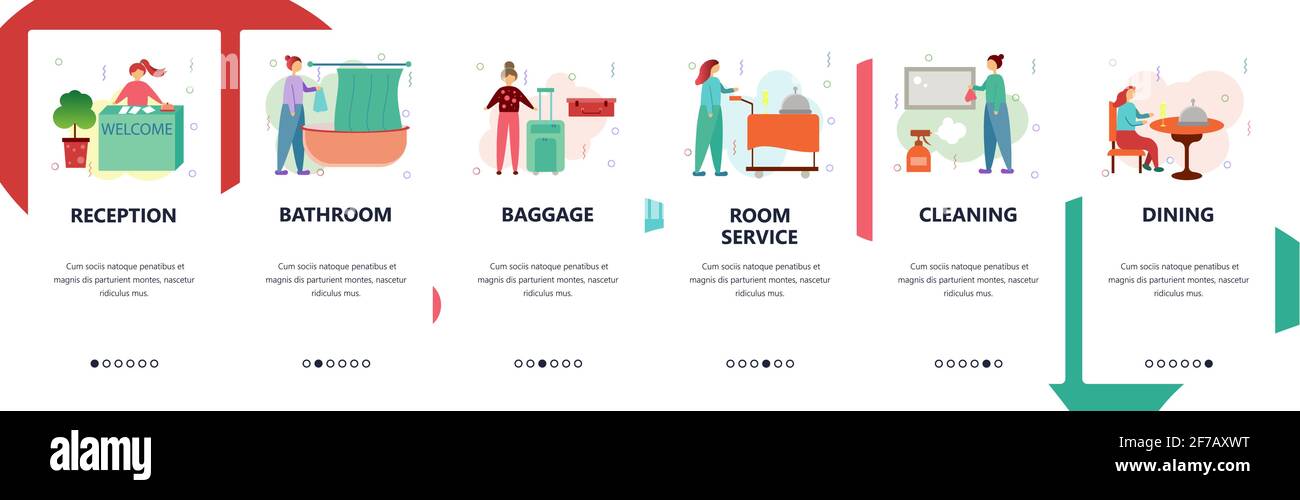Web site onboarding screens. Hotel business, reception, room service ...
