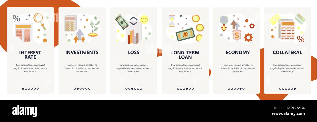 Web site onboarding screens. Finance and banking system icons, bank ...