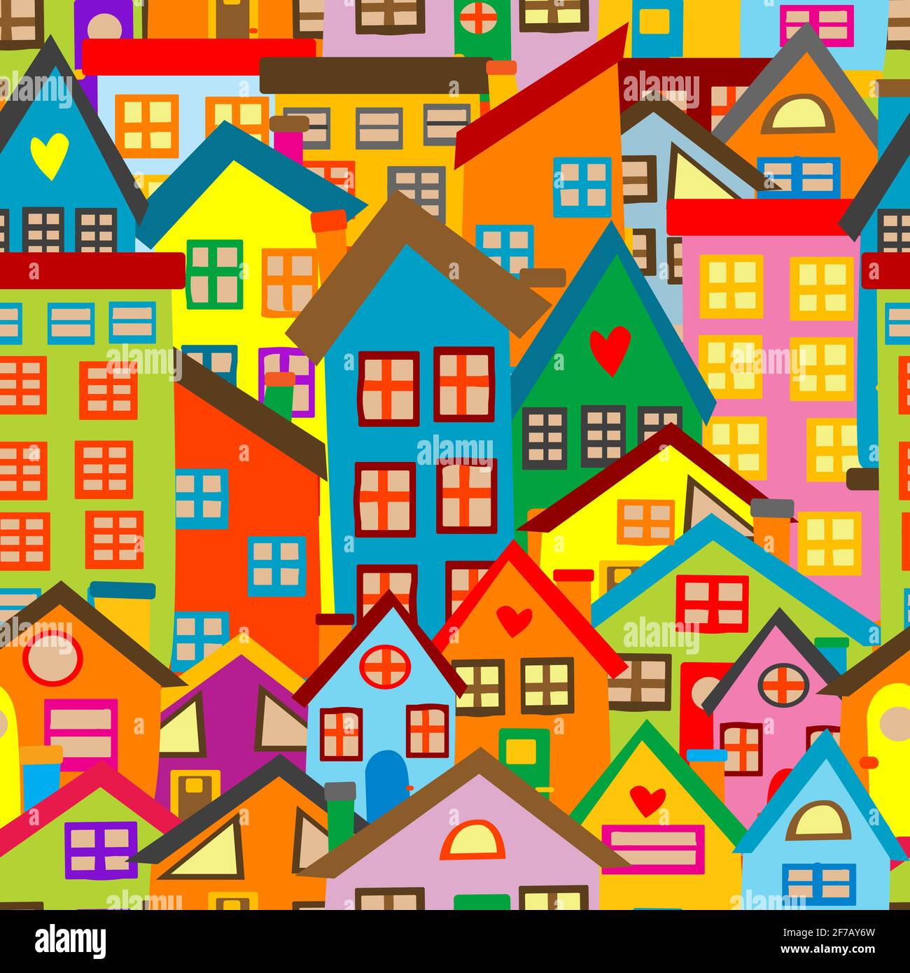 Colorful seamless pattern with cartoon houses Stock Vector Image & Art ...