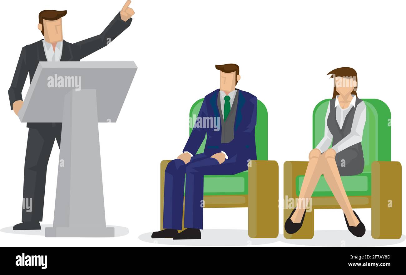 Businessman giving a life coaching speech with an audience. Isolated ...