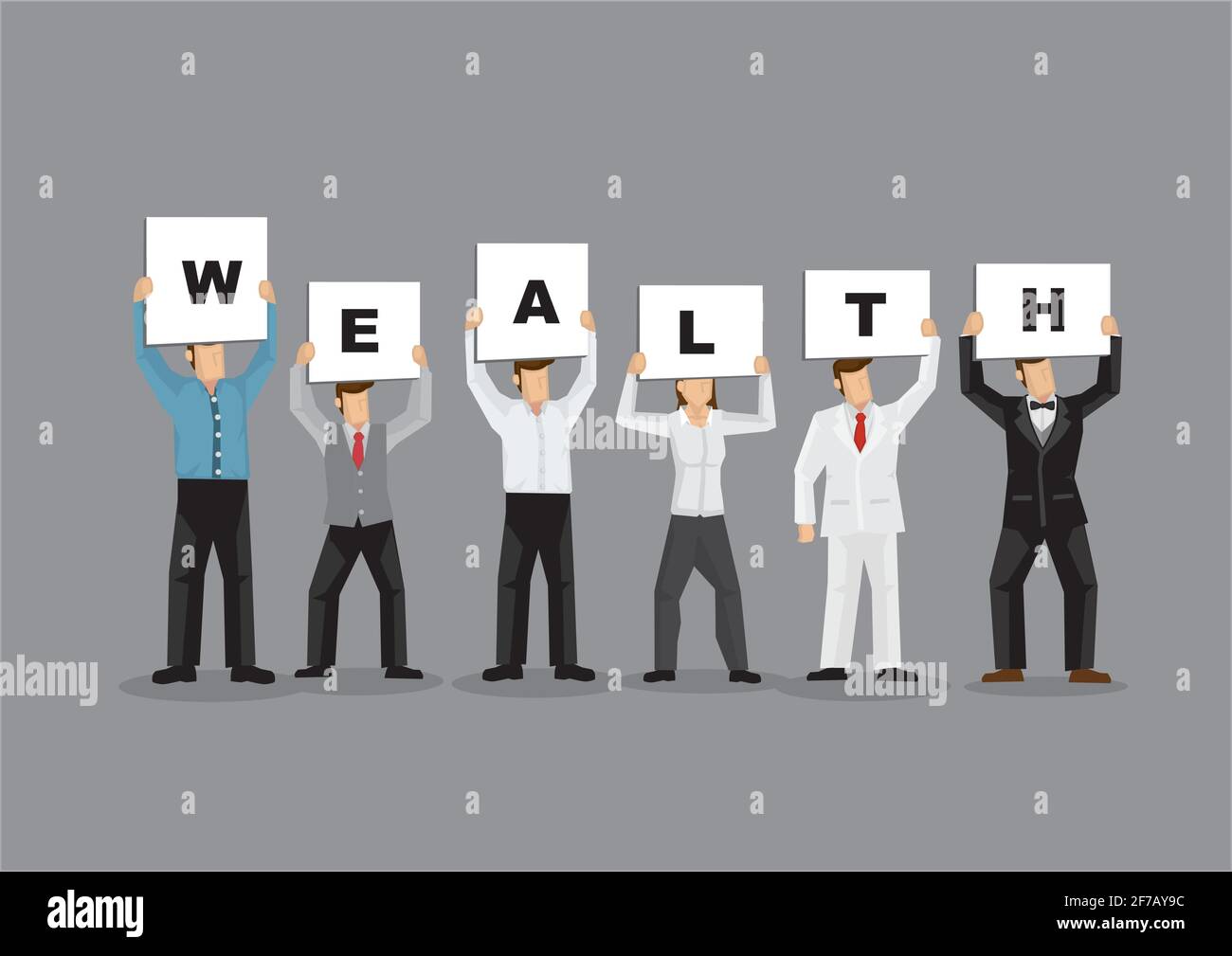 Illustration of business man and woman holding white board cards title ...