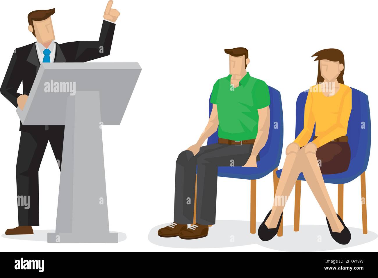 Businessman giving a life coaching speech with an audience. Isolated ...