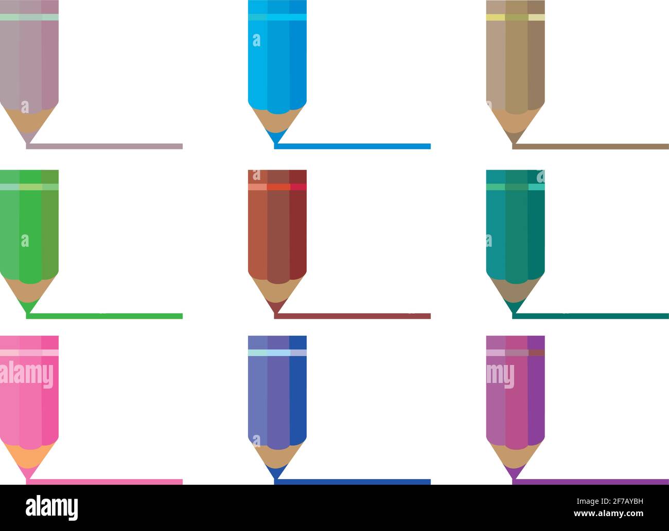 Vector illustration set of color pencils with a straight line at tip ...