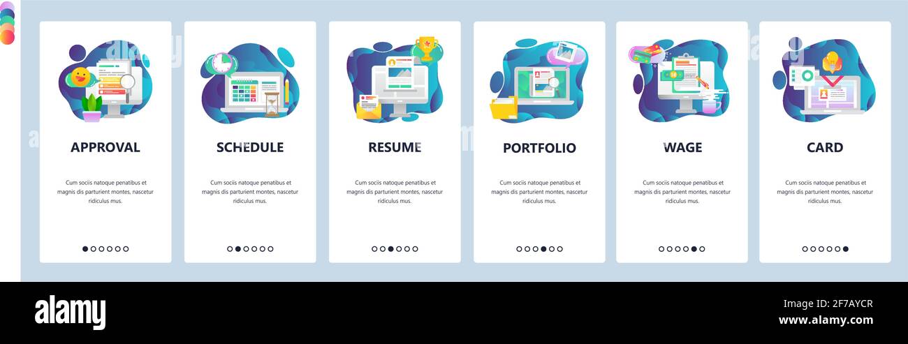 Web site onboarding screens. Business tasks management, CV and ...