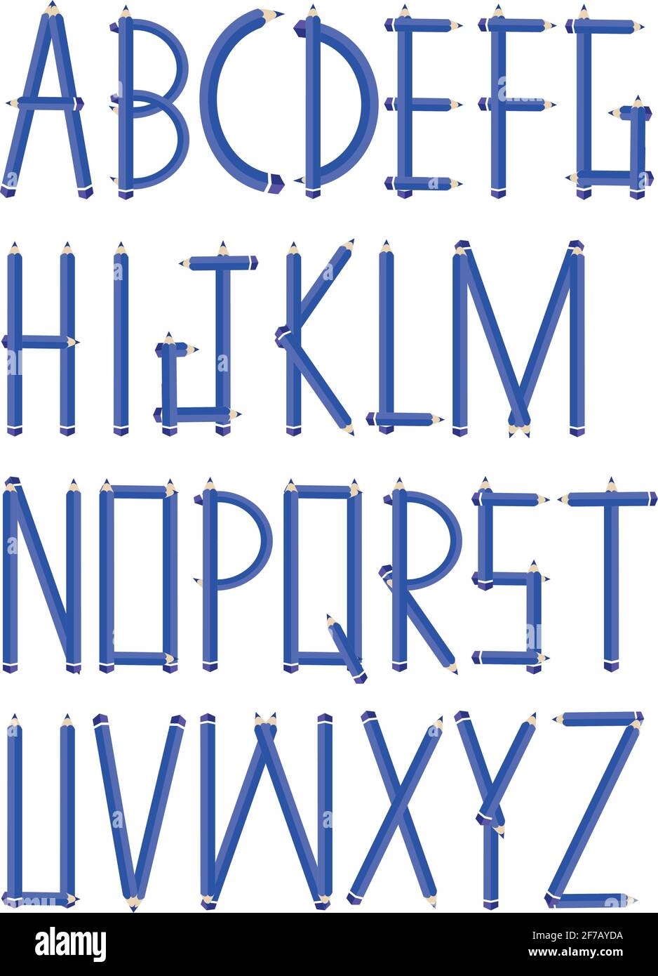 Vector font design with uppercase alphabets formed by graphite pencils ...