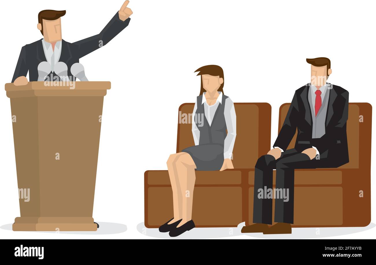Businessman giving a life coaching speech with an audience. Isolated ...