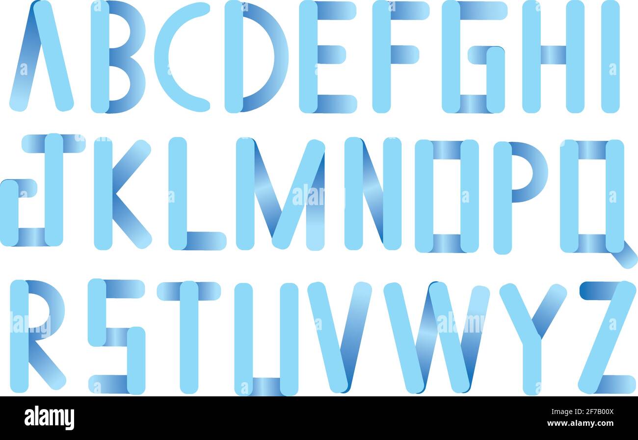 Complete set of vector alphabets formed by overlapping light blue thin ...