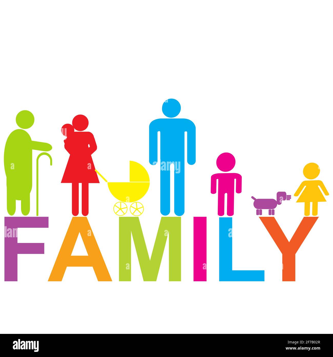 Colored family icon with children, parents and grandparents Stock ...