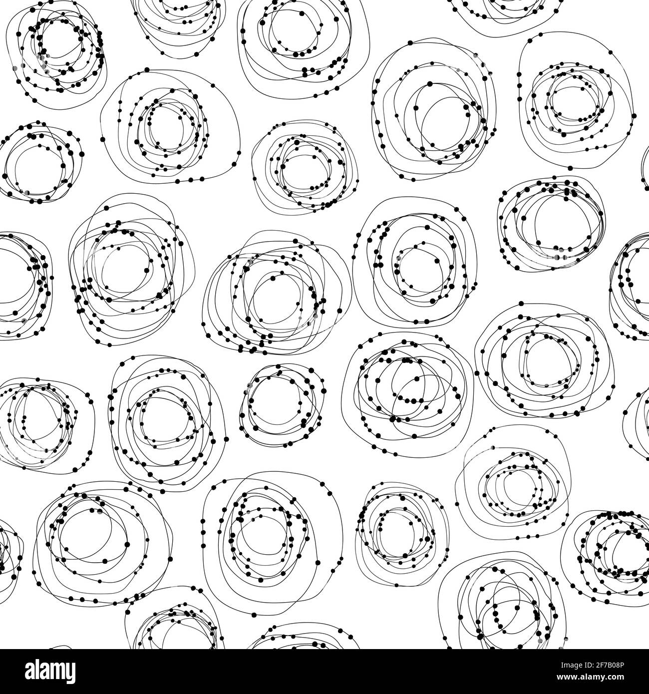 Doodle circles with dots seamless pattern on white background Stock ...