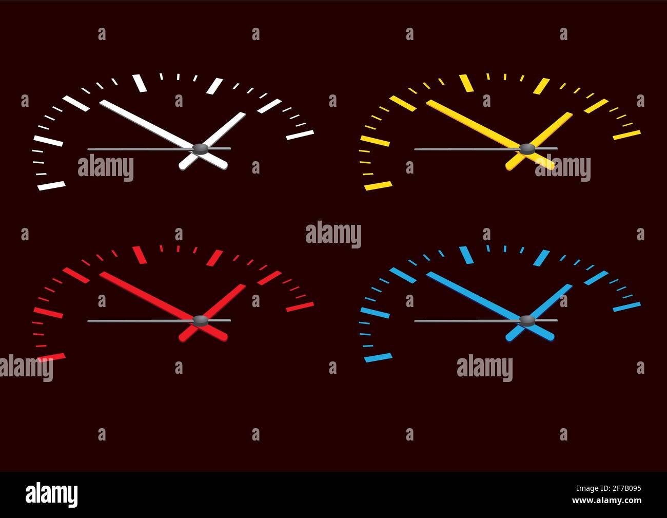 Vector illustration of four colored watch face on a black background ...