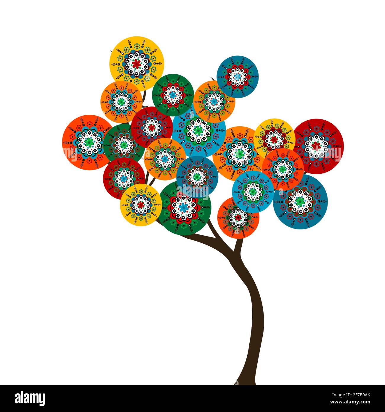 Stylized tree with colored circle flowers Stock Vector Image & Art - Alamy