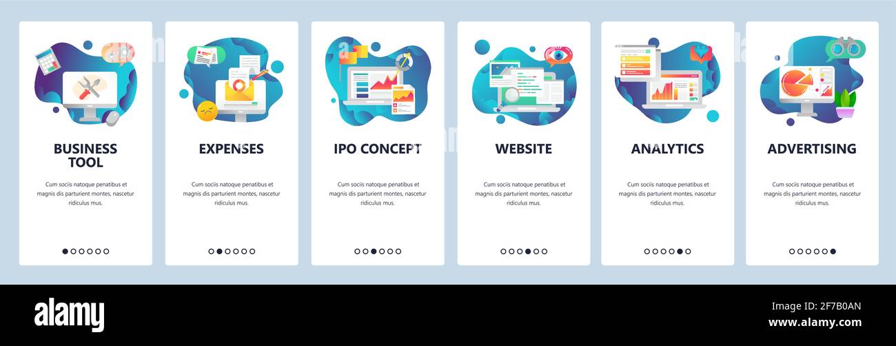 Web site onboarding screens. Financial report, business tools ...