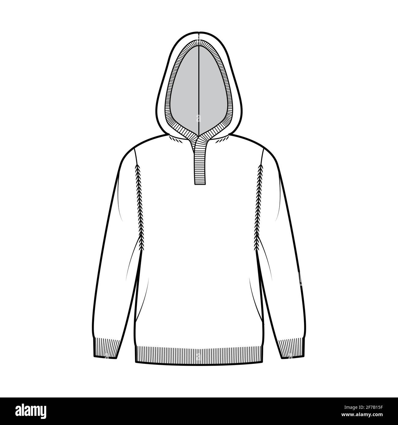 Hooded Sweater technical fashion illustration with rib henley neck ...