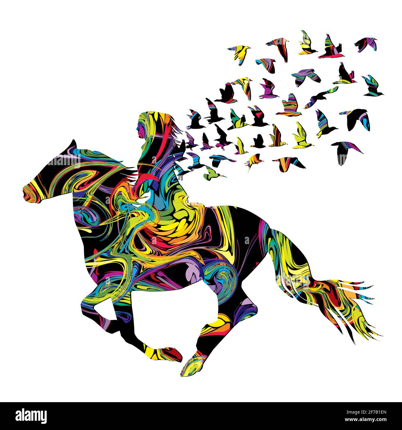 Abstract colorful woman horse rider with birds Stock Vector Image & Art ...