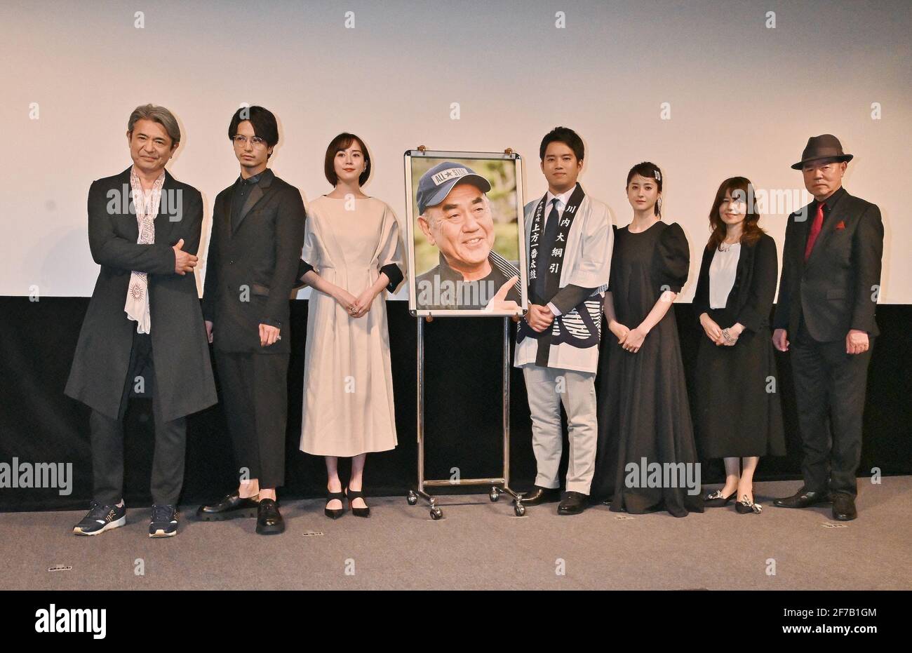 (L-R)Actors Takeshi Masu, Yuichi Nakamura, Manami Higa, Takahiro Miura ...