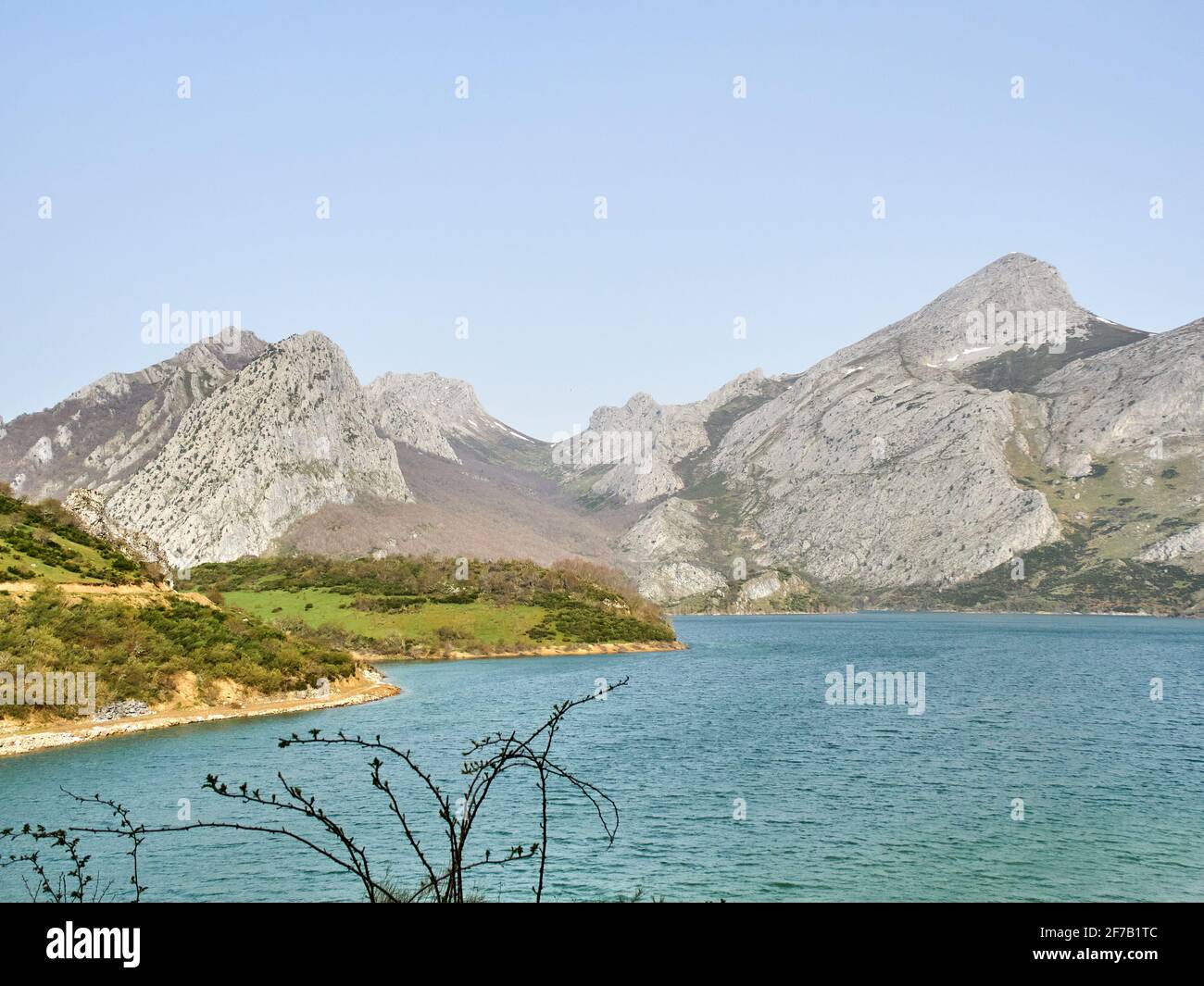 Horizontal view of mountains and lake among the forest trees. Mountains ...