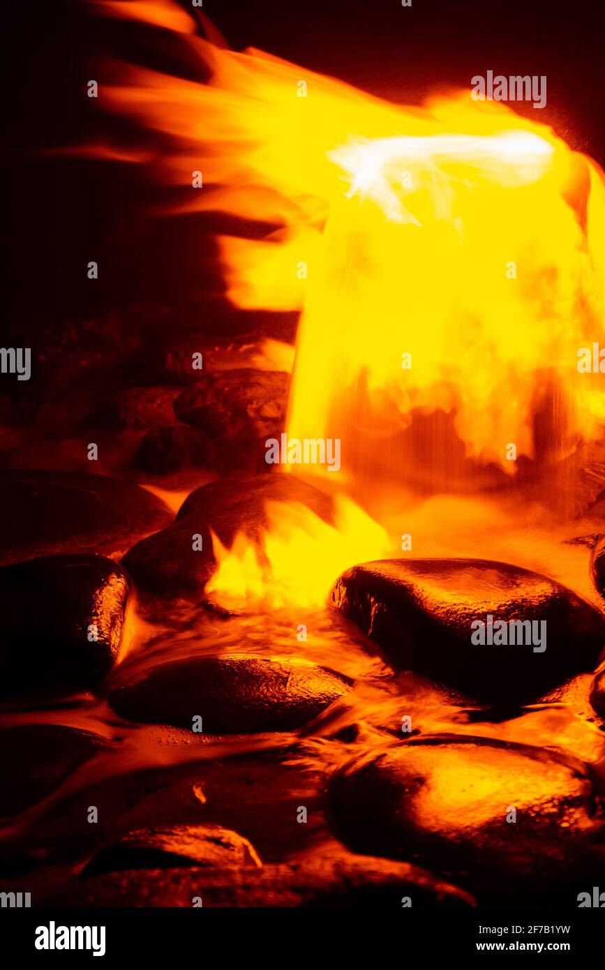 Spring of fire water. Burning methane in water. Cold fire Stock Photo ...
