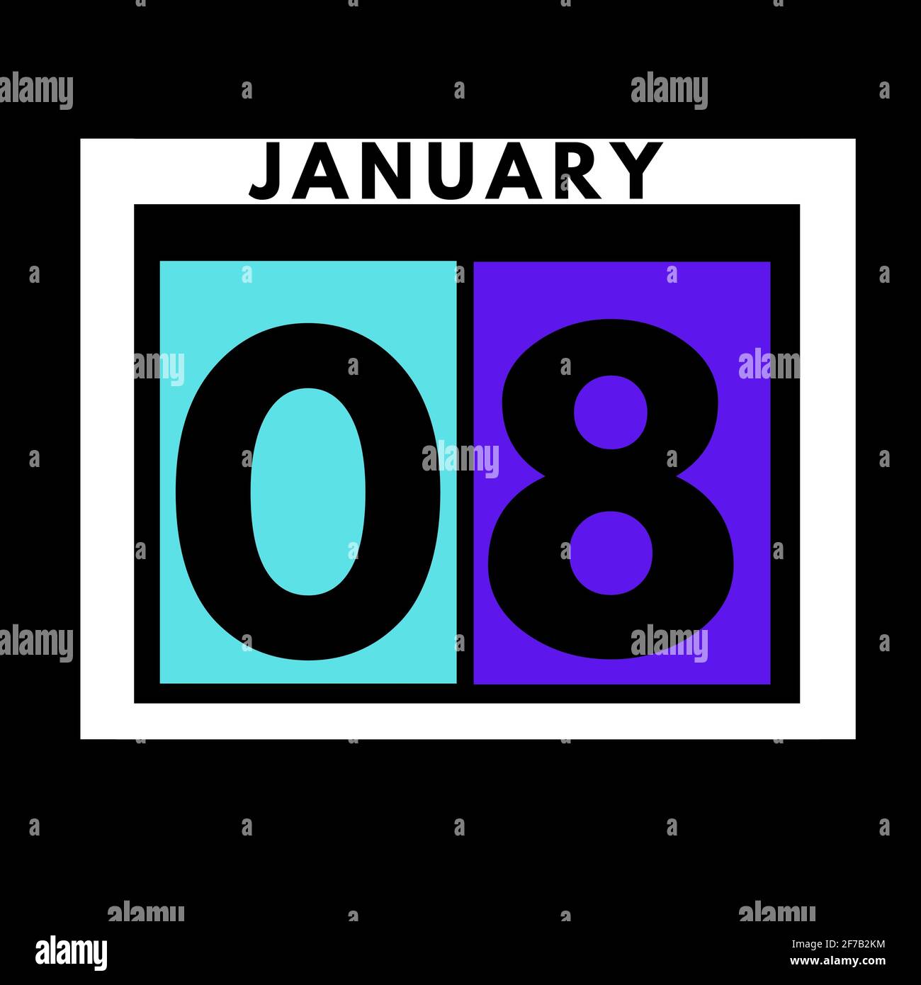 January 8 . colored flat daily calendar icon .date ,day, month ...