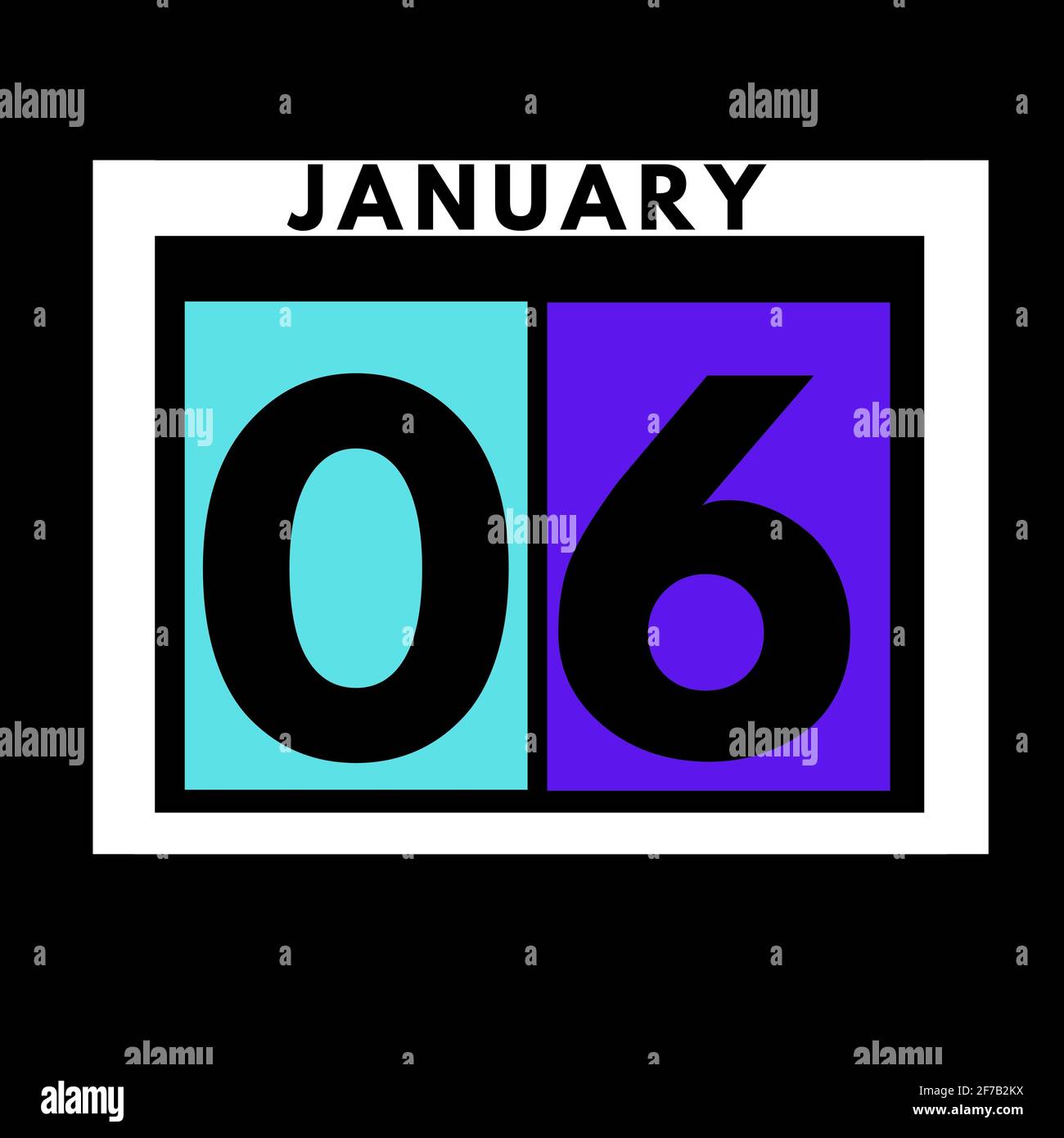 January 6 . colored flat daily calendar icon .date ,day, month ...